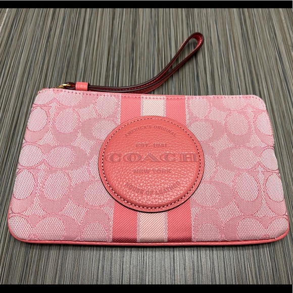Coach | Bags | Coach Pink Dempsey Monogram Jacquard Clutch Bag | Poshmark